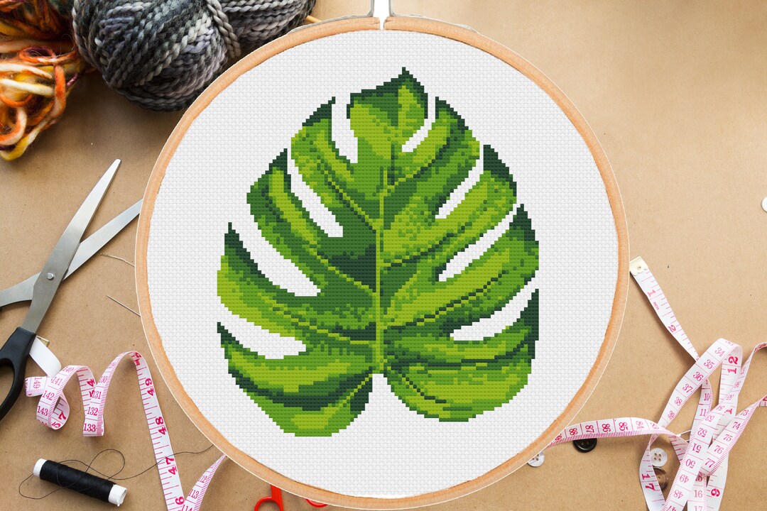 Monstera Leaf Cross Stitch Pattern: Tropical Plant Embroidery (PDF ...