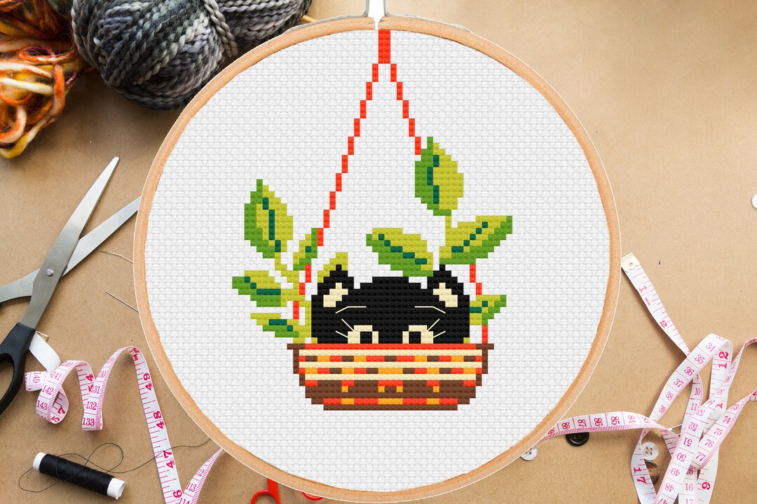 Funny Cat Small Cross Stitch Pattern Flower Plant Plants Modern Easy ...