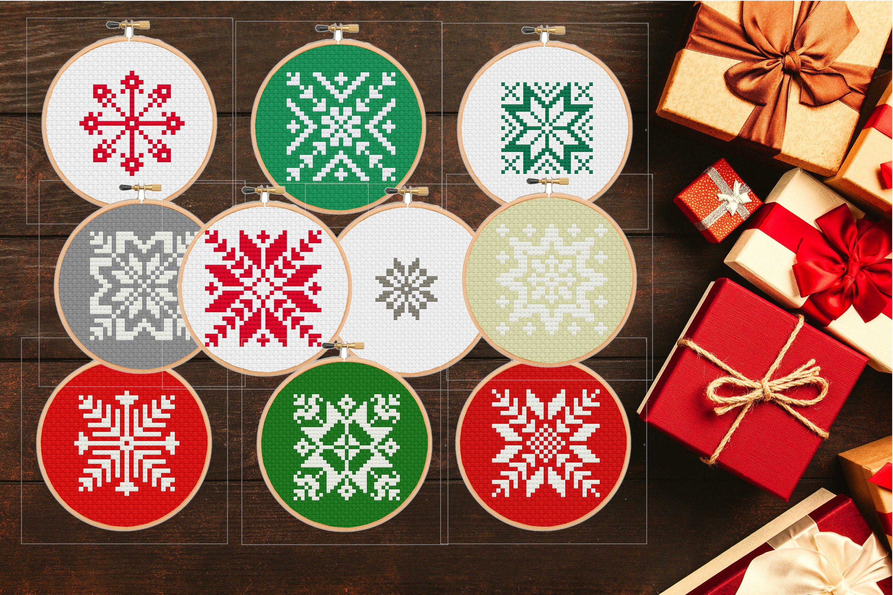 Snowflake Cross Stitch Patterns: Easy Christmas Ornament Set Mini ...