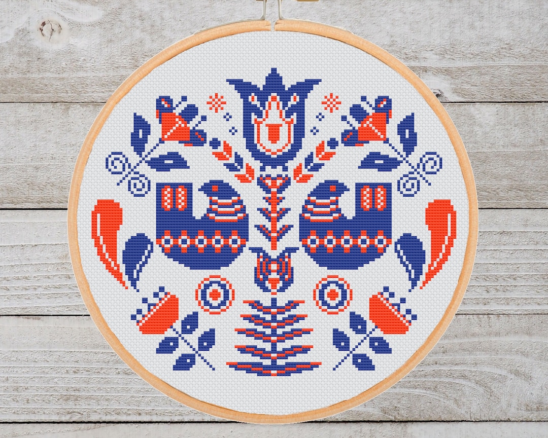 Scandinavian Folk Art Doves Birds Cross Stitch Pattern Nordic Ornament ...