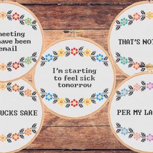Set Bundle of 5 Funny Office Cross Stitch Patterns Sweary Snarky ...
