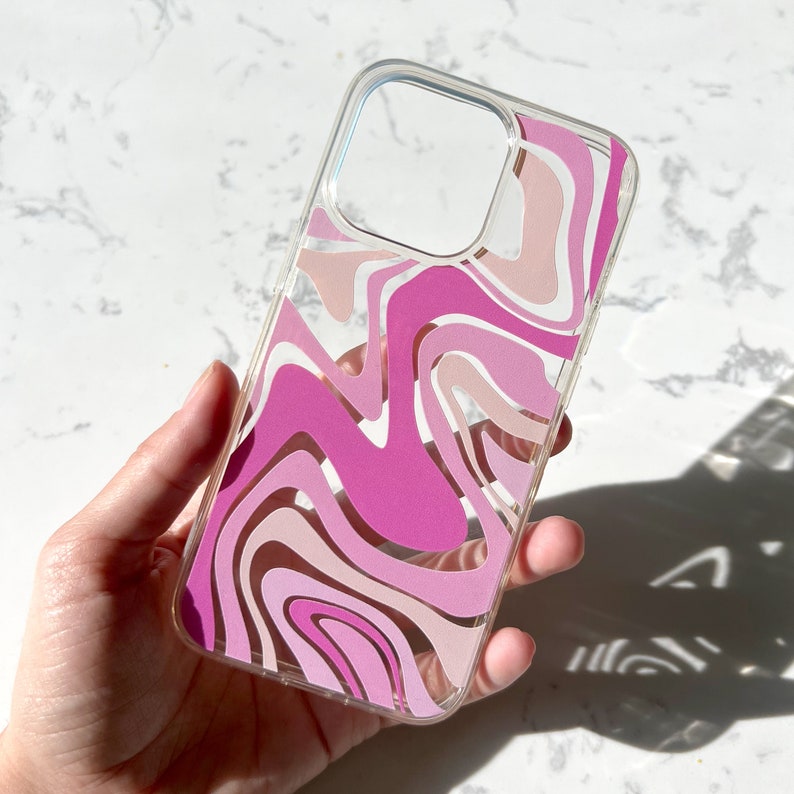 Pink Swirl Phone Case Clear Case With Design Trendy Phone - Etsy