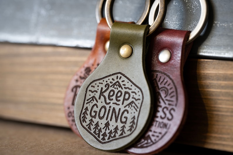 Handmade Full Grain Leather Keychain: 'keep Going' Affirmation Gift - Etsy