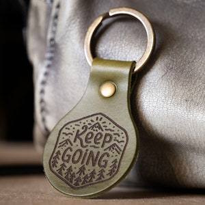 Handmade Full Grain Leather Keychain: 'keep Going' Affirmation Gift - Etsy