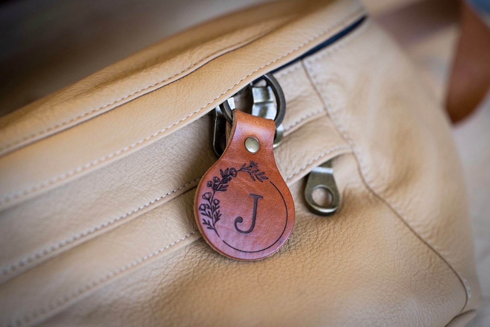 Monogram Leather Keychain: Personalized Initial Key Ring, Handmade in ...