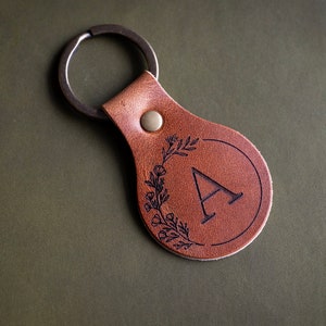 Monogram Leather Keychain: Personalized Initial Key Ring, Handmade in ...