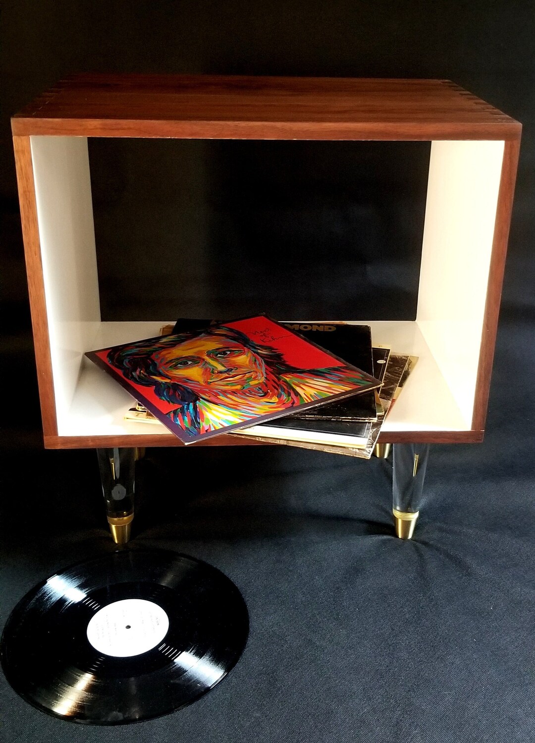 Walnut Side Table~lp Storage Table~mid-century Modern Table~vinyl ...