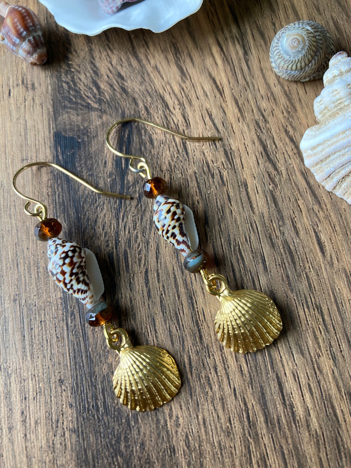 Gorgeous Conch Shell Earrings With Czech Glass Beads on 24k - Etsy UK