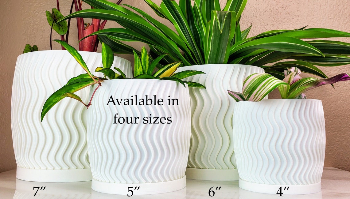 White New Wavy 5 Planter With Drainage Modern 3D | Etsy