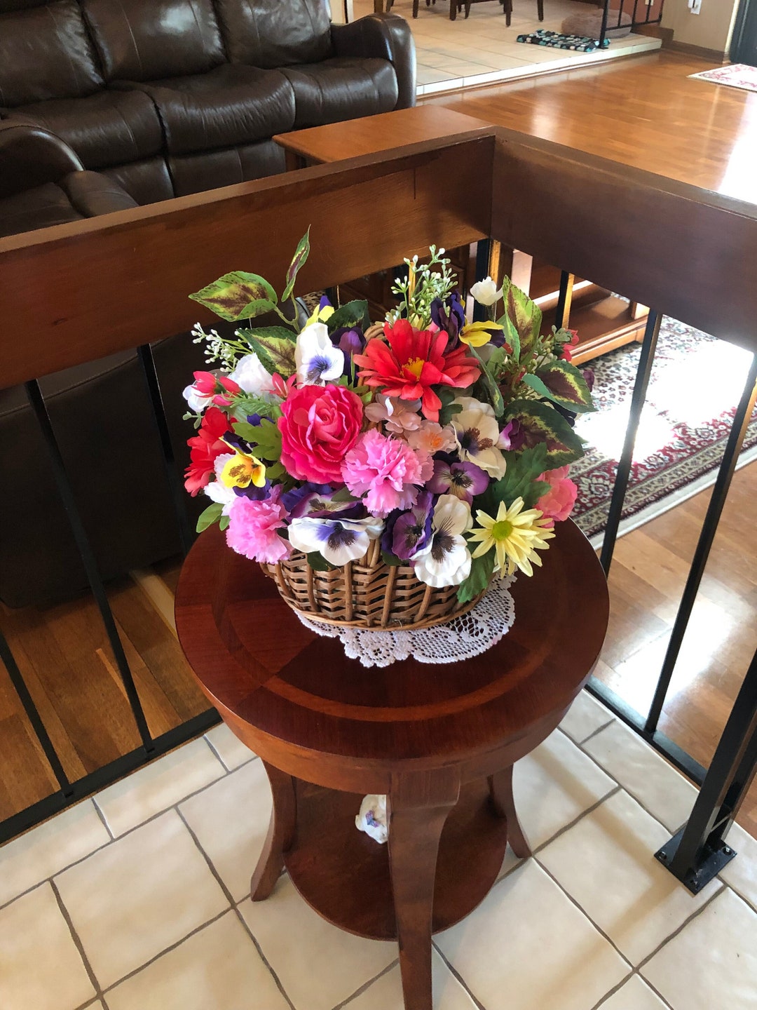 Spring Arrangement With Pansies - Everyday Centerpiece With Wicker ...