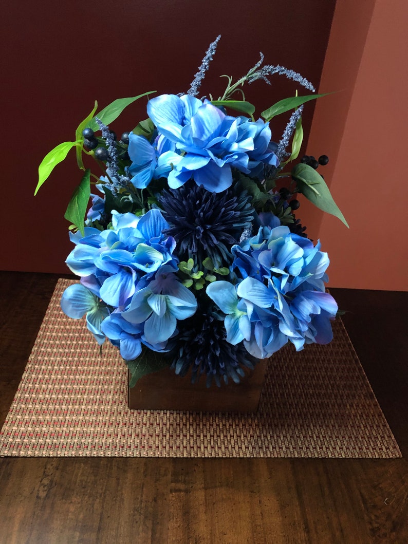 Blue Hydrangeas- Everyday Centerpiece With Hand Made Box Forever ...