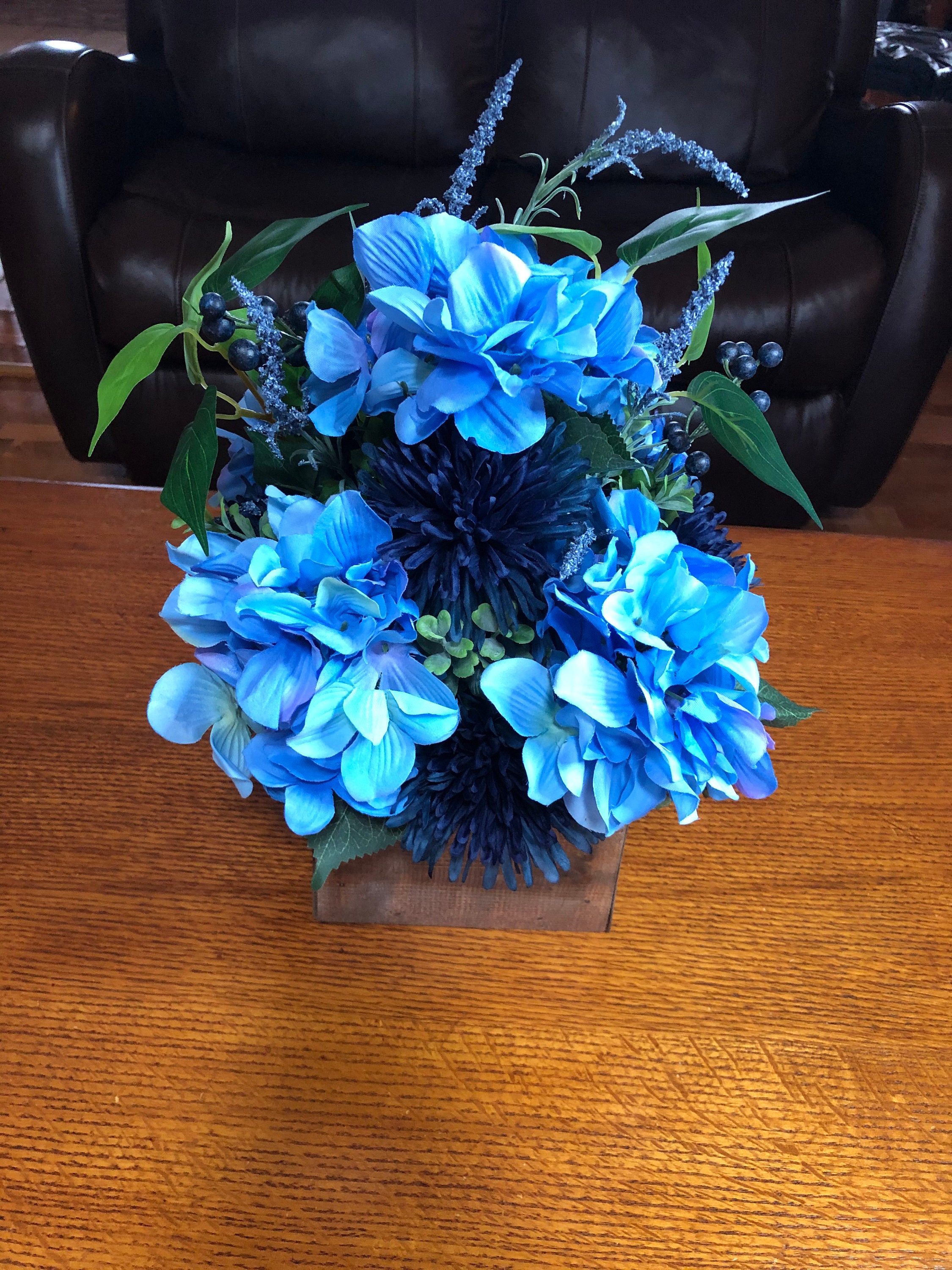 Blue Hydrangeas- Everyday Centerpiece With Hand Made Box Forever ...