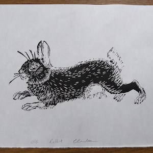 Rabbit Linocut Print - Etsy