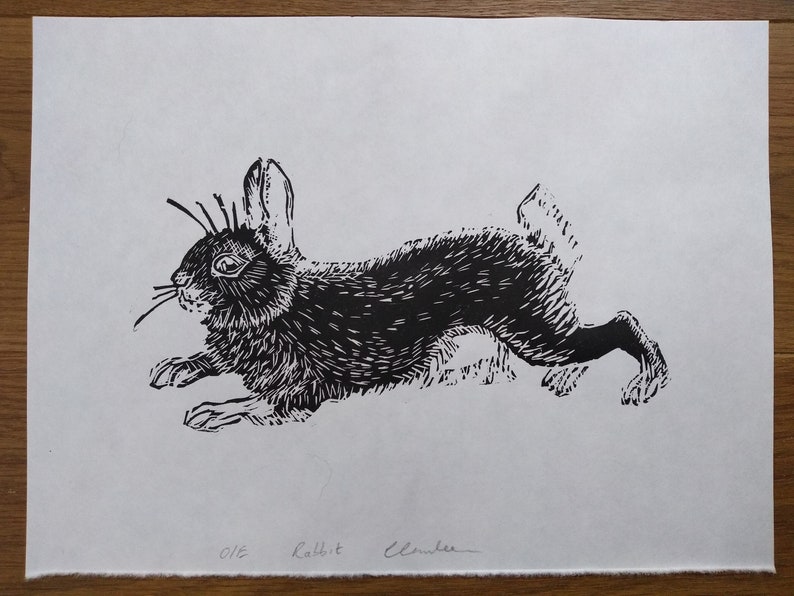 Rabbit Linocut Print - Etsy
