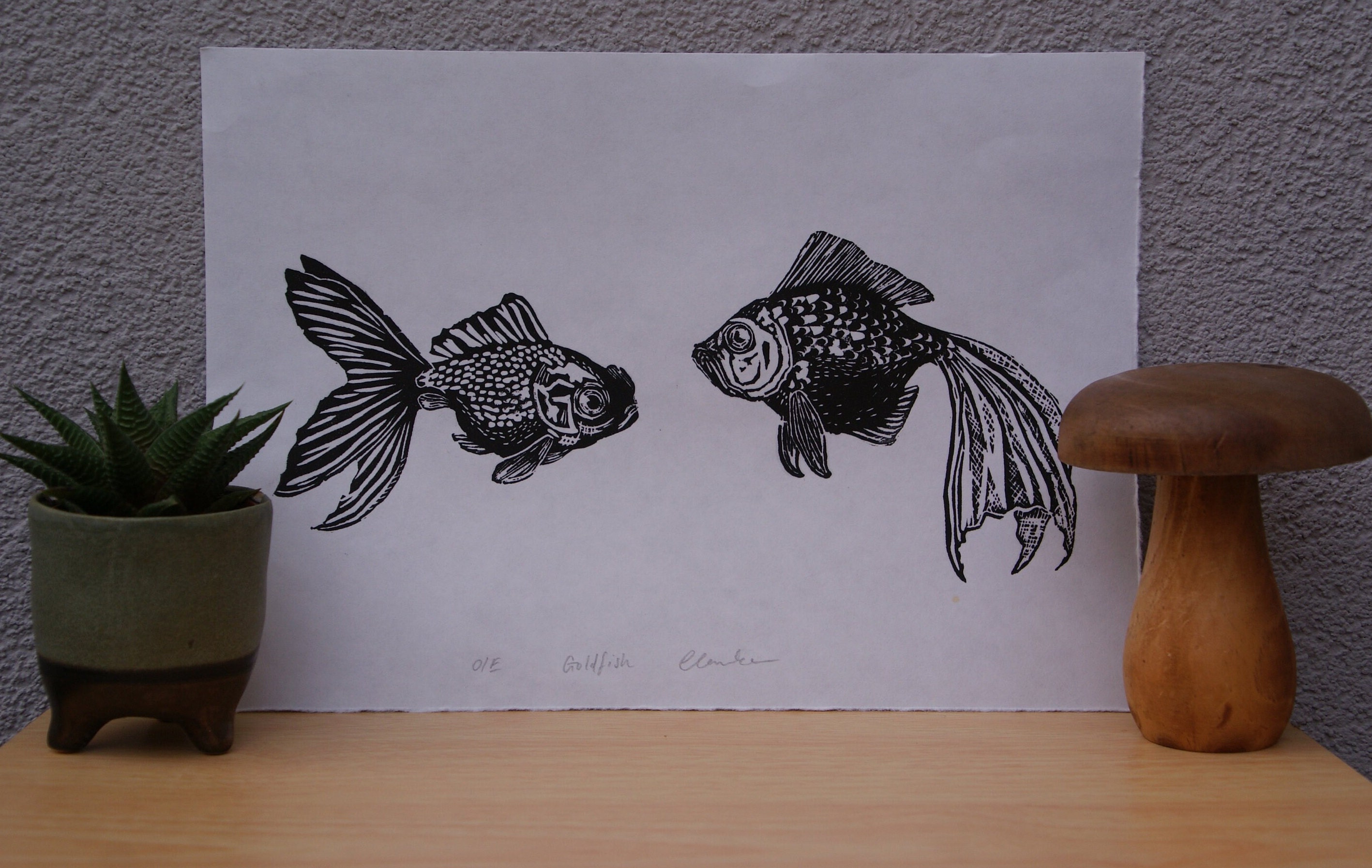 Goldfish Linocut Print - Etsy
