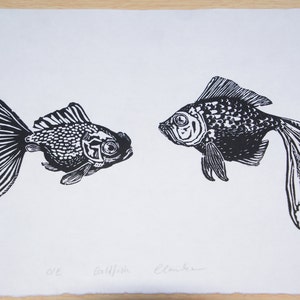 Goldfish Linocut Print - Etsy