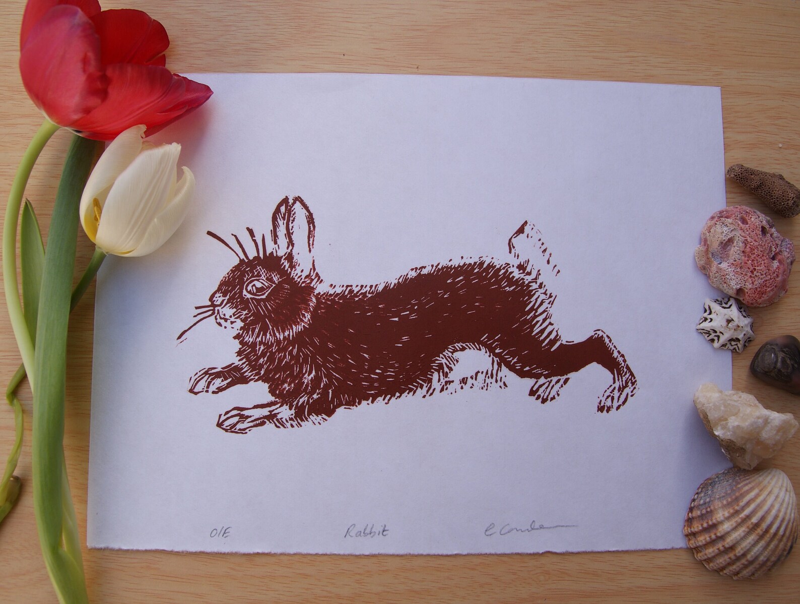 Rabbit Linocut Print - Etsy