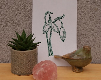 Snowdrop Print Original Linocut, Handmade Nature Inspired Botanical ...