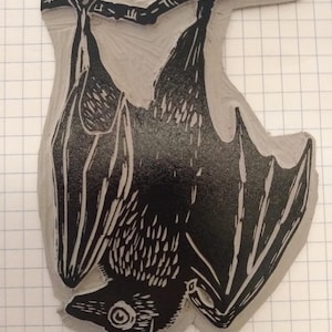 Bat and Moon Linocut Card - Etsy