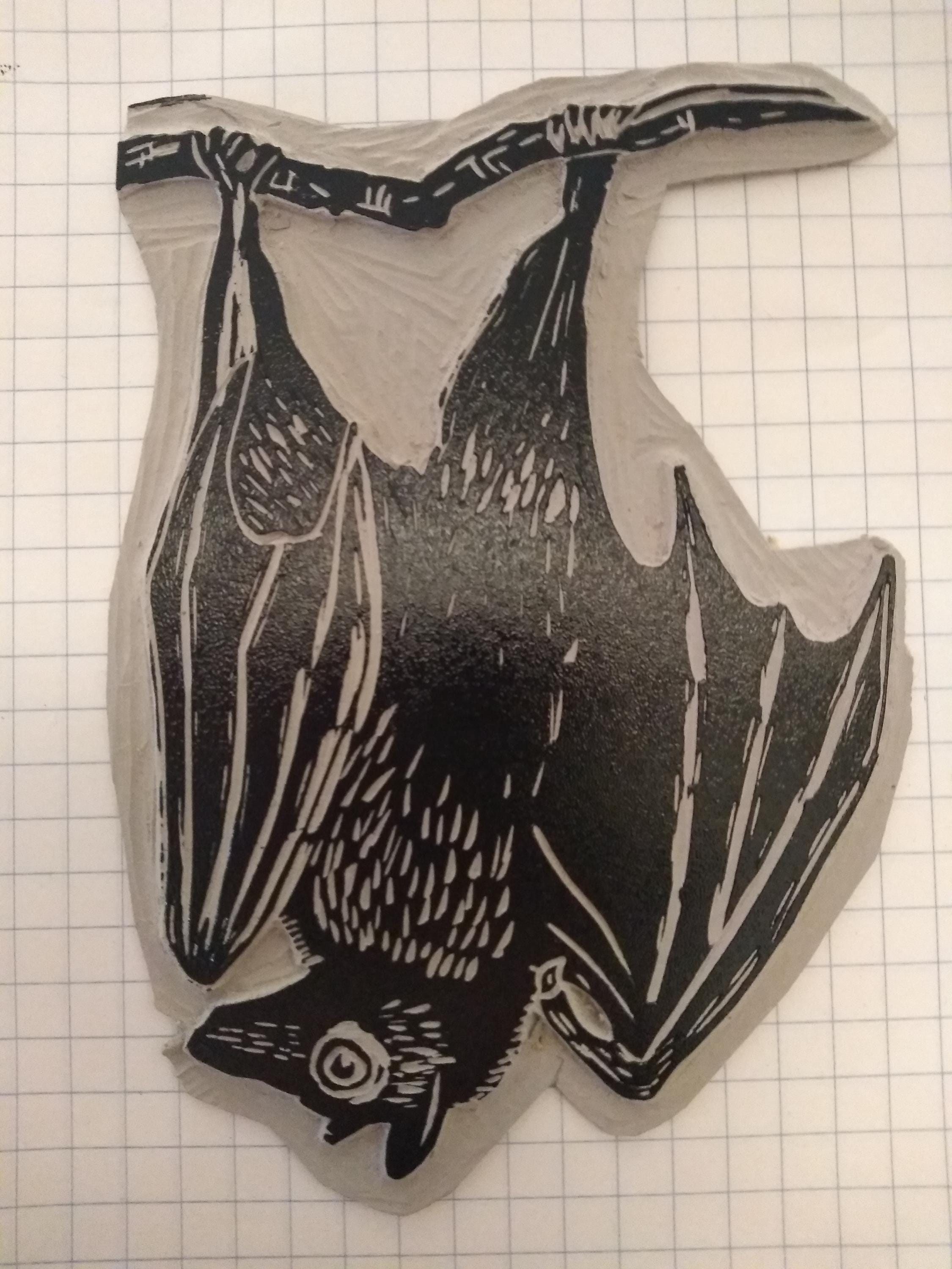 Bat and Moon Linocut Card - Etsy