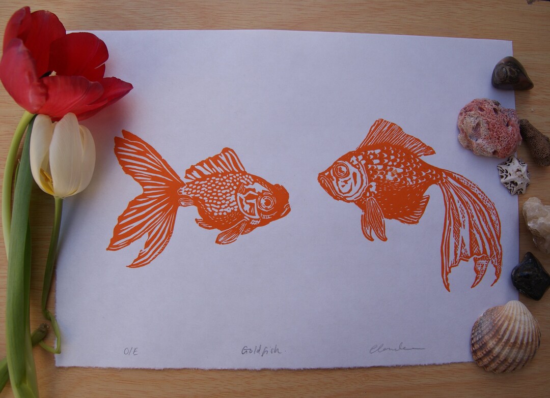 Goldfish Linocut Print - Etsy