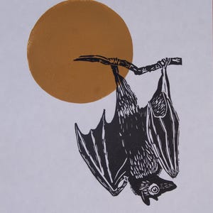 Bat and Moon Linocut Print. - Etsy