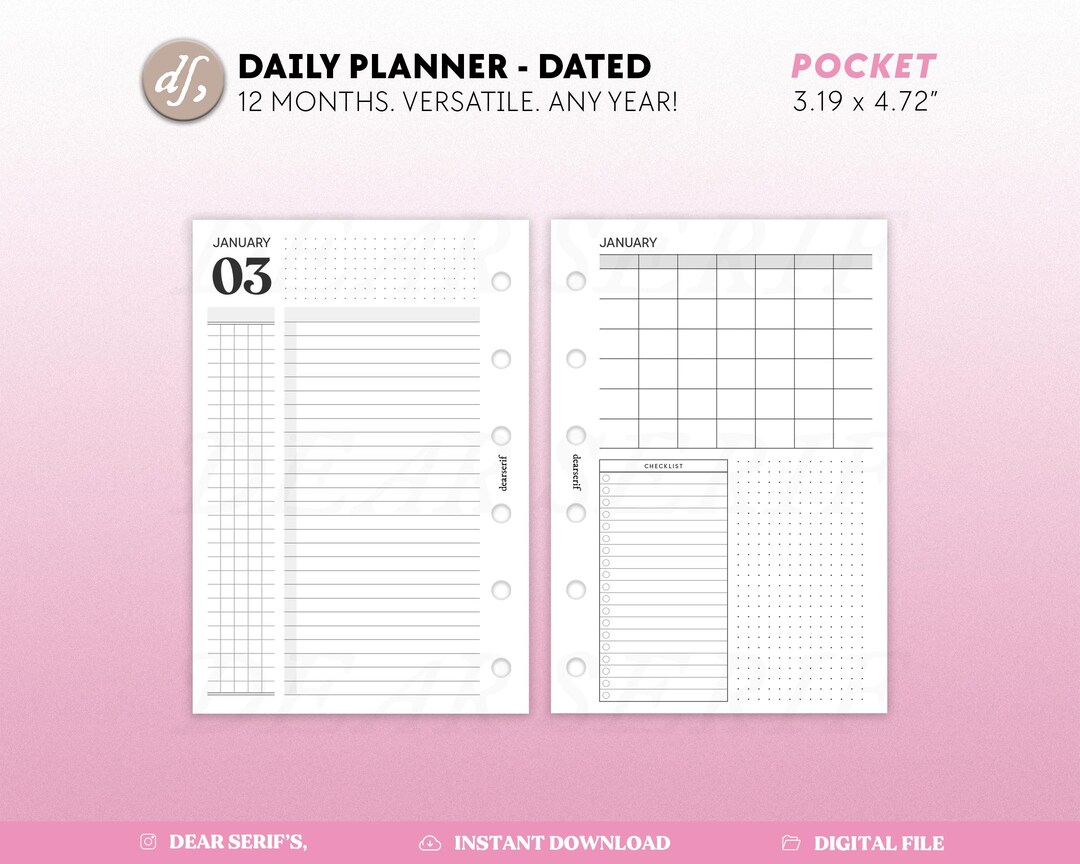 DS Pocket 2025 Daily, One Day per Page, 1D1P Any Year, Pocket Planner ...