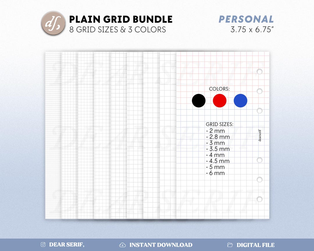 DS Personal Plain Grid Planner Insert, Colored Grid Various Sizes, Ring ...