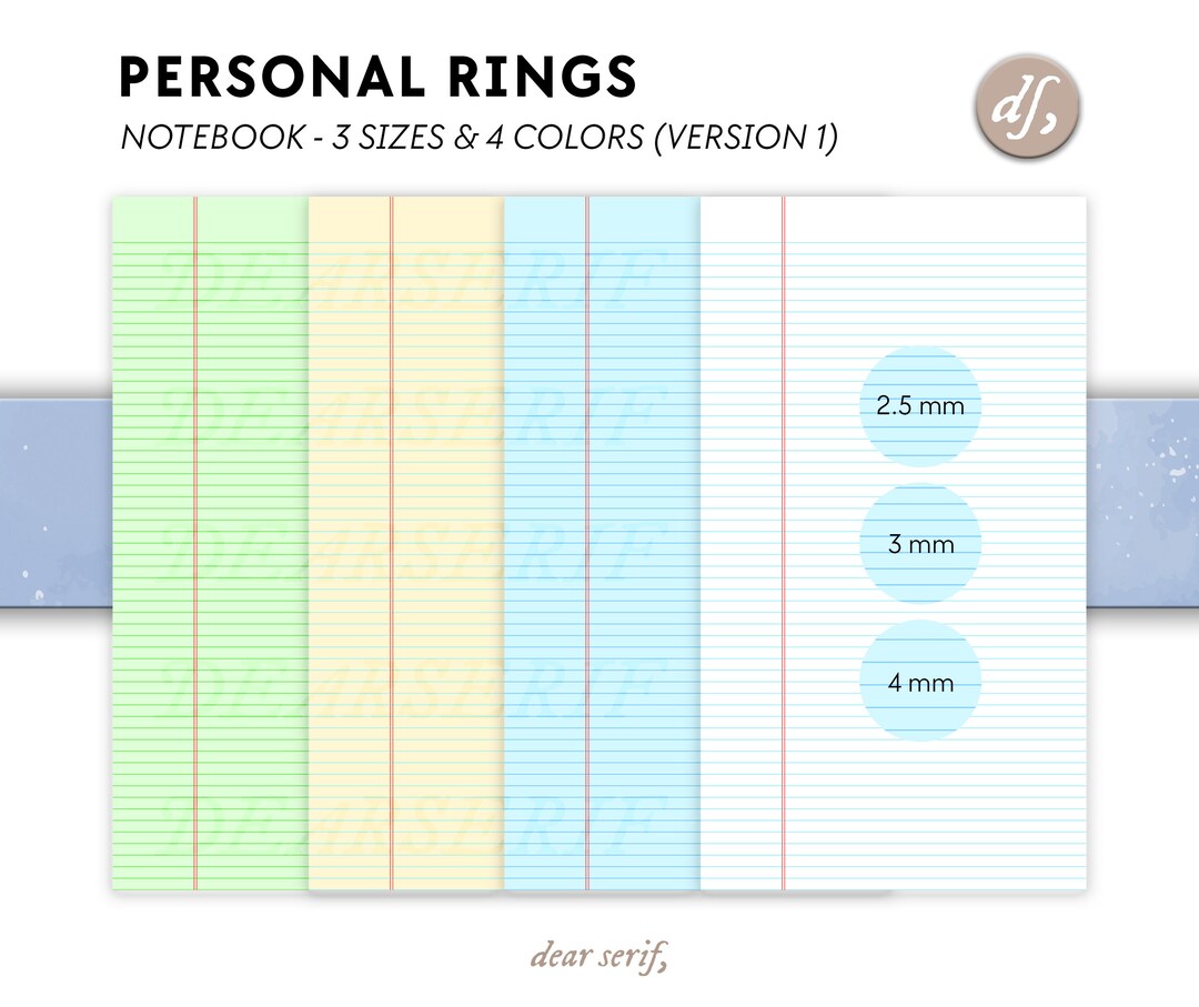 DS Personal Lined Notebook Version 1 Planner Insert, Colored Lines ...