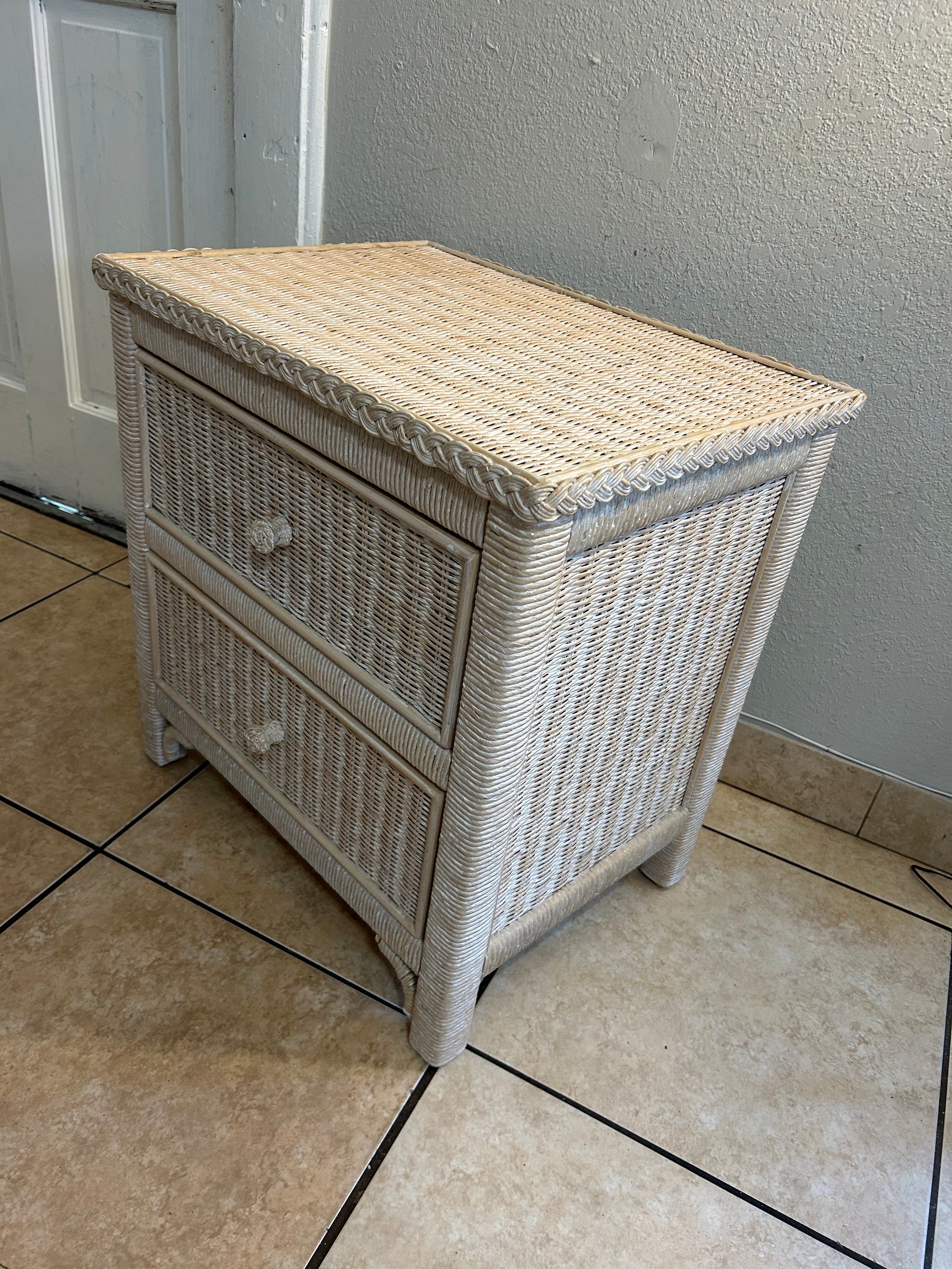 Boho Chic Rattan and Wicker Nightstand by Henry Link - Etsy