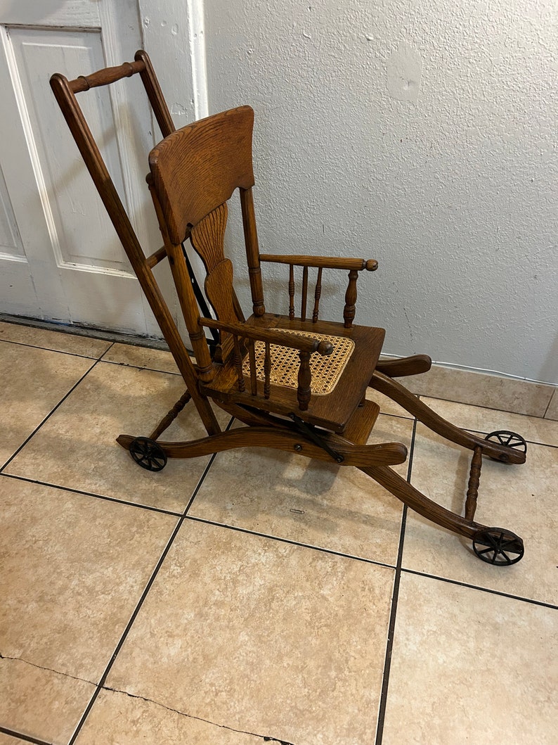 Antique Oak High Chair and Stroller Combination Chair W/ Wicker Seat - Etsy