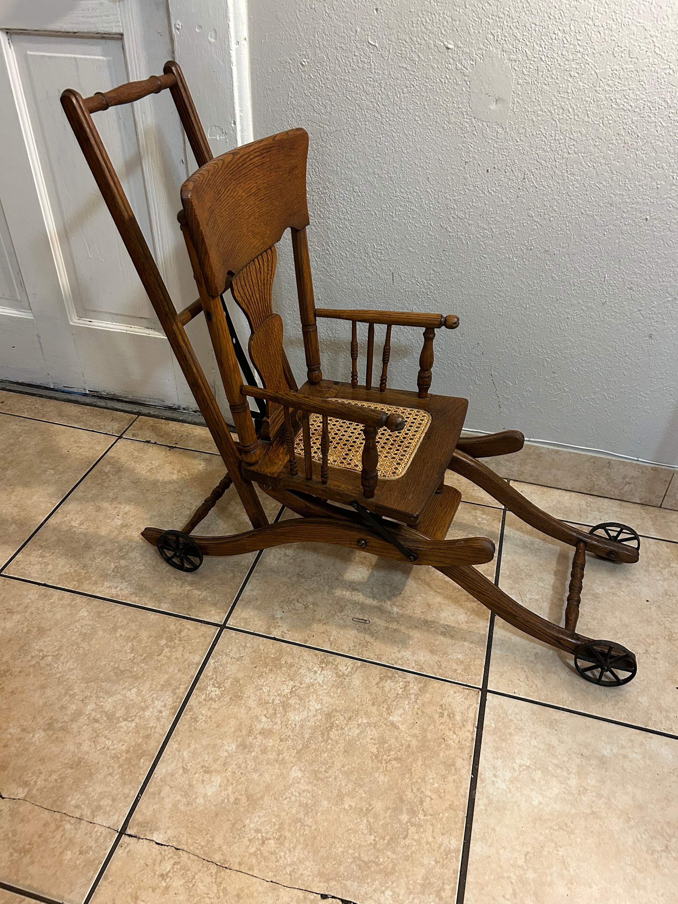 Antique Oak High Chair and Stroller Combination Chair W/ Wicker Seat - Etsy