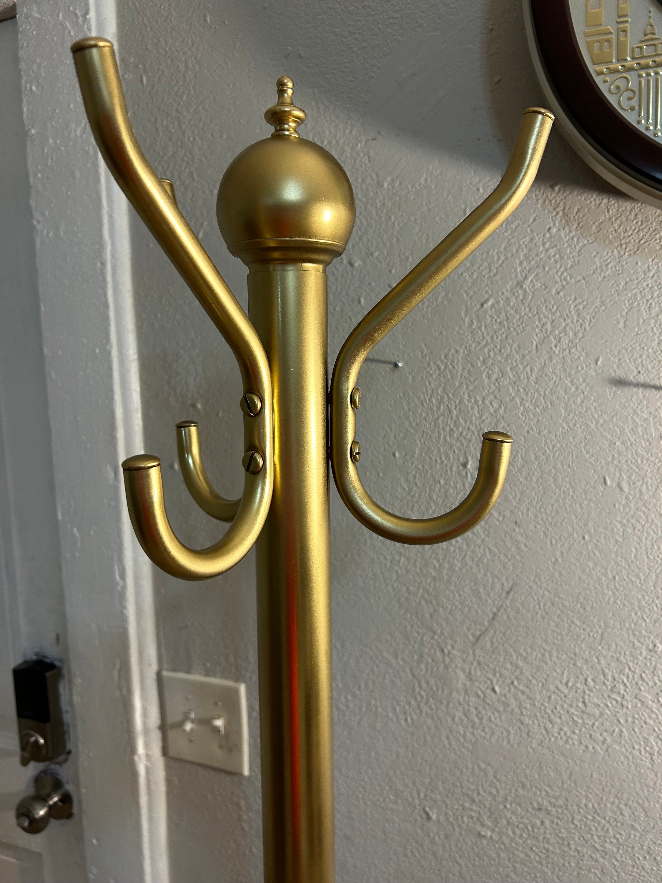 Vintage Brass Gold Color Metal Coat Hall Tree Hat Rack Modern Entryway ...