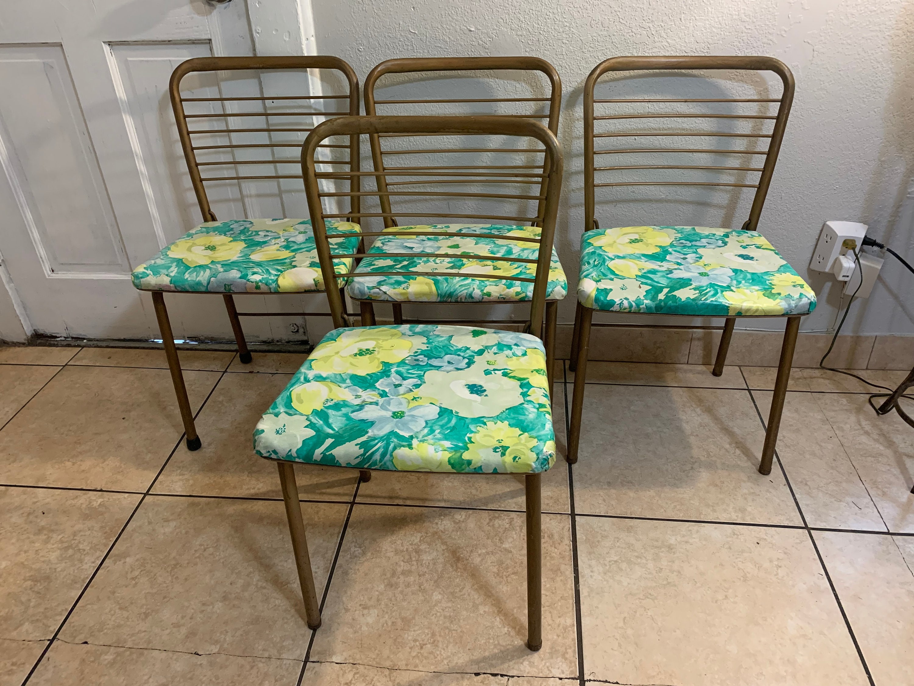 Vintage Mid Century Mod Folding Chairs Metal Wire Pattern Atomic Set of ...
