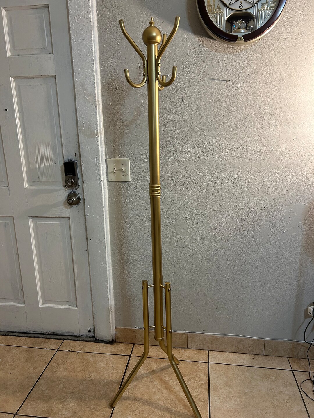 Vintage Brass Gold Color Metal Coat Hall Tree Hat Rack Modern Entryway ...
