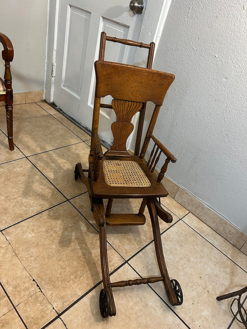 Antique Oak High Chair and Stroller Combination Chair W/ Wicker Seat - Etsy