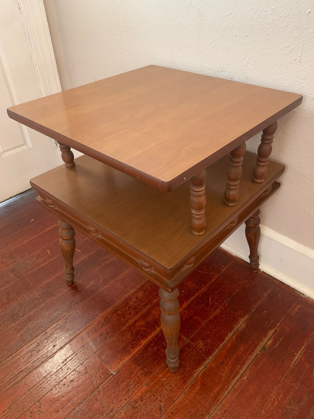 Vintage MCM Two Tier Square Side Table - Etsy