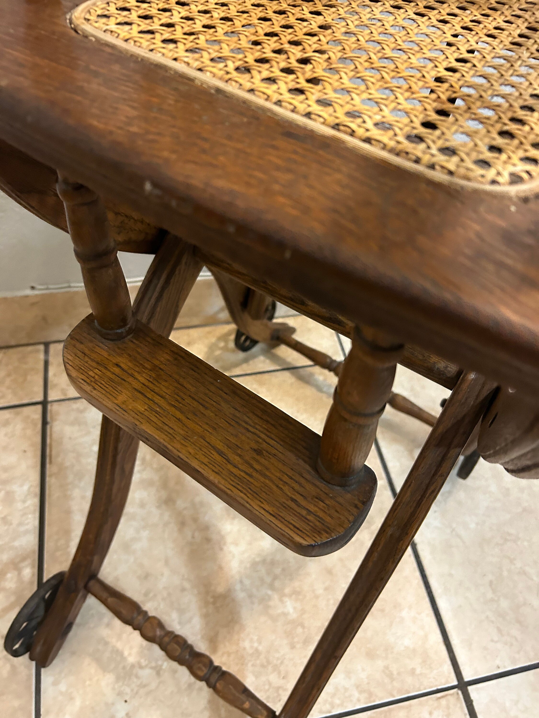 Antique Oak High Chair and Stroller Combination Chair W/ Wicker Seat - Etsy