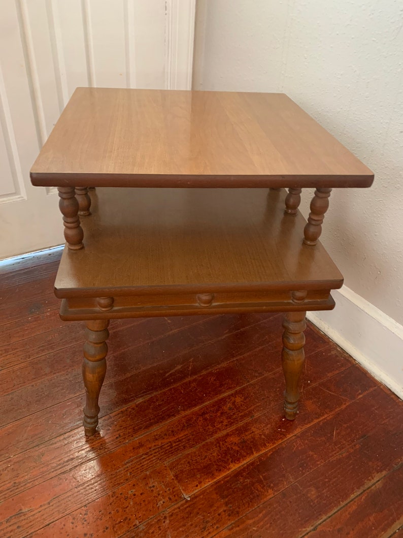 Vintage MCM Two Tier Square Side Table - Etsy