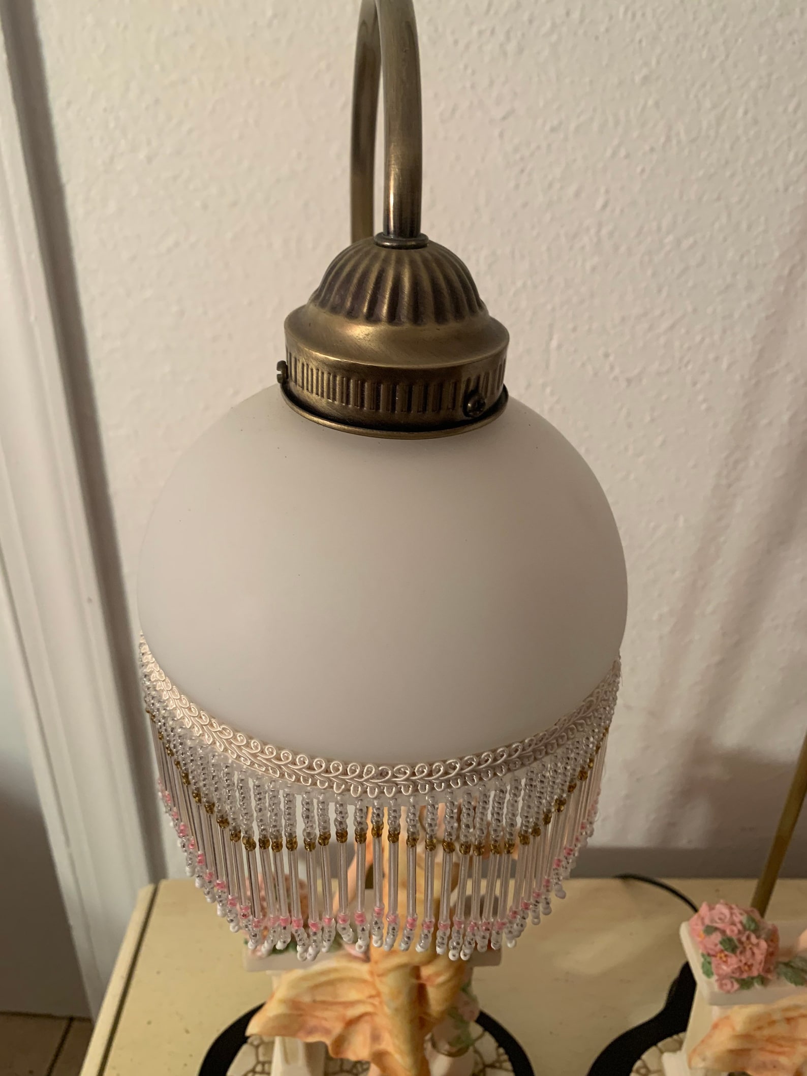 The Natelia Collection Table Lamp Lady W/ Doves Flowers and Beaded ...