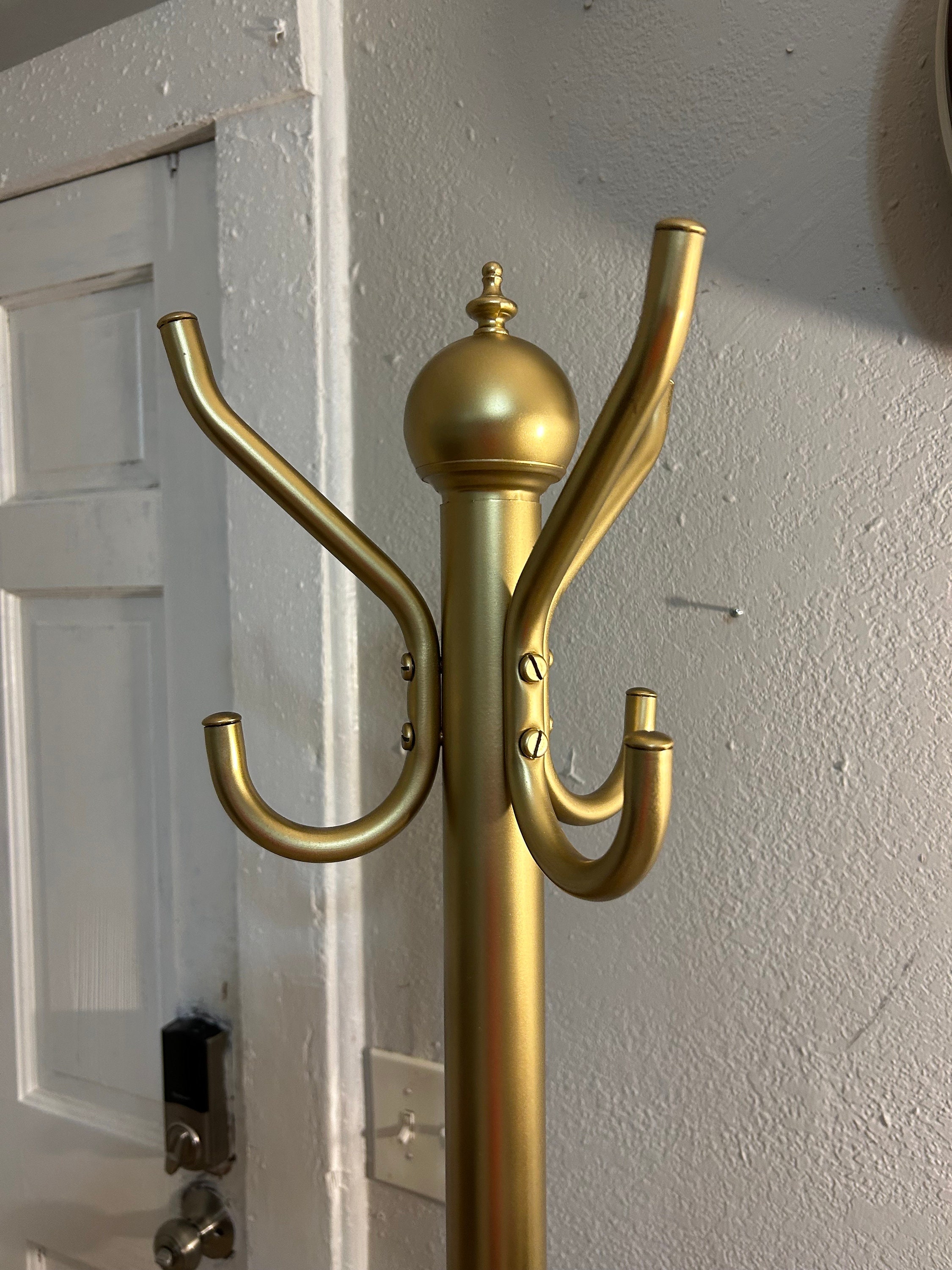Vintage Brass Gold Color Metal Coat Hall Tree Hat Rack Modern Entryway ...