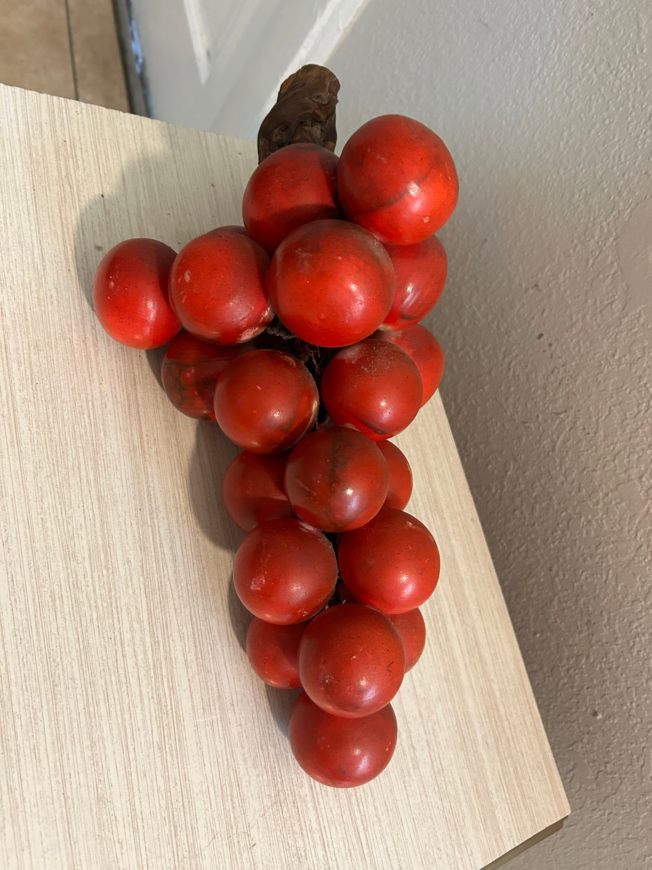 Italian Alabaster Red Stone Grape Cluster W/ Wood Stem 15" Vintage Mid ...