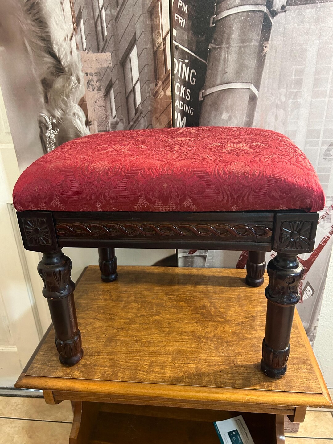 Vintage Red Footstool Ottoman Stool Solid Wood Victorian - Etsy