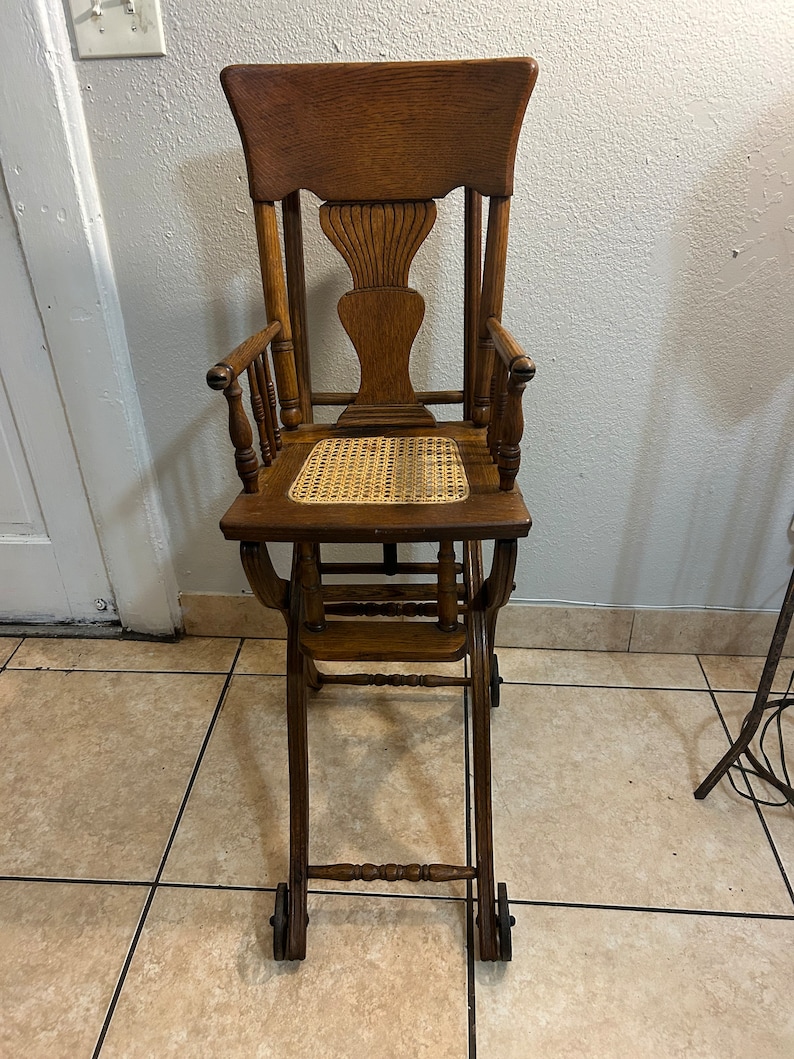 Antique Oak High Chair and Stroller Combination Chair W/ Wicker Seat - Etsy