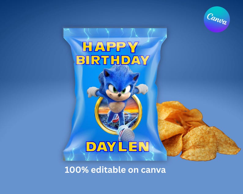 Sonic Canva Chip Bag Template - Etsy