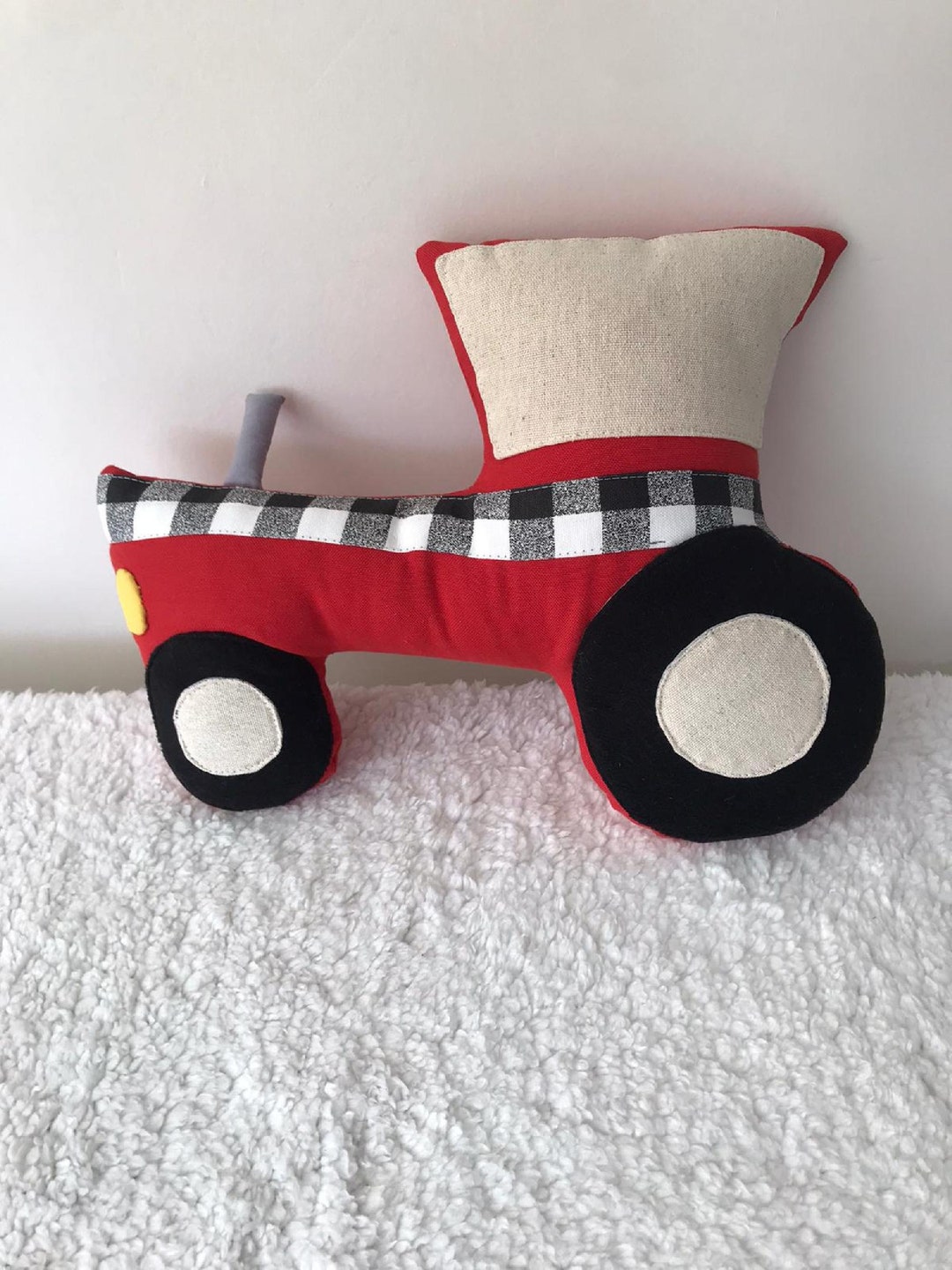 Red Tractor Pillow: Handmade Linen Nursery Cushion, Kids Gift - Etsy