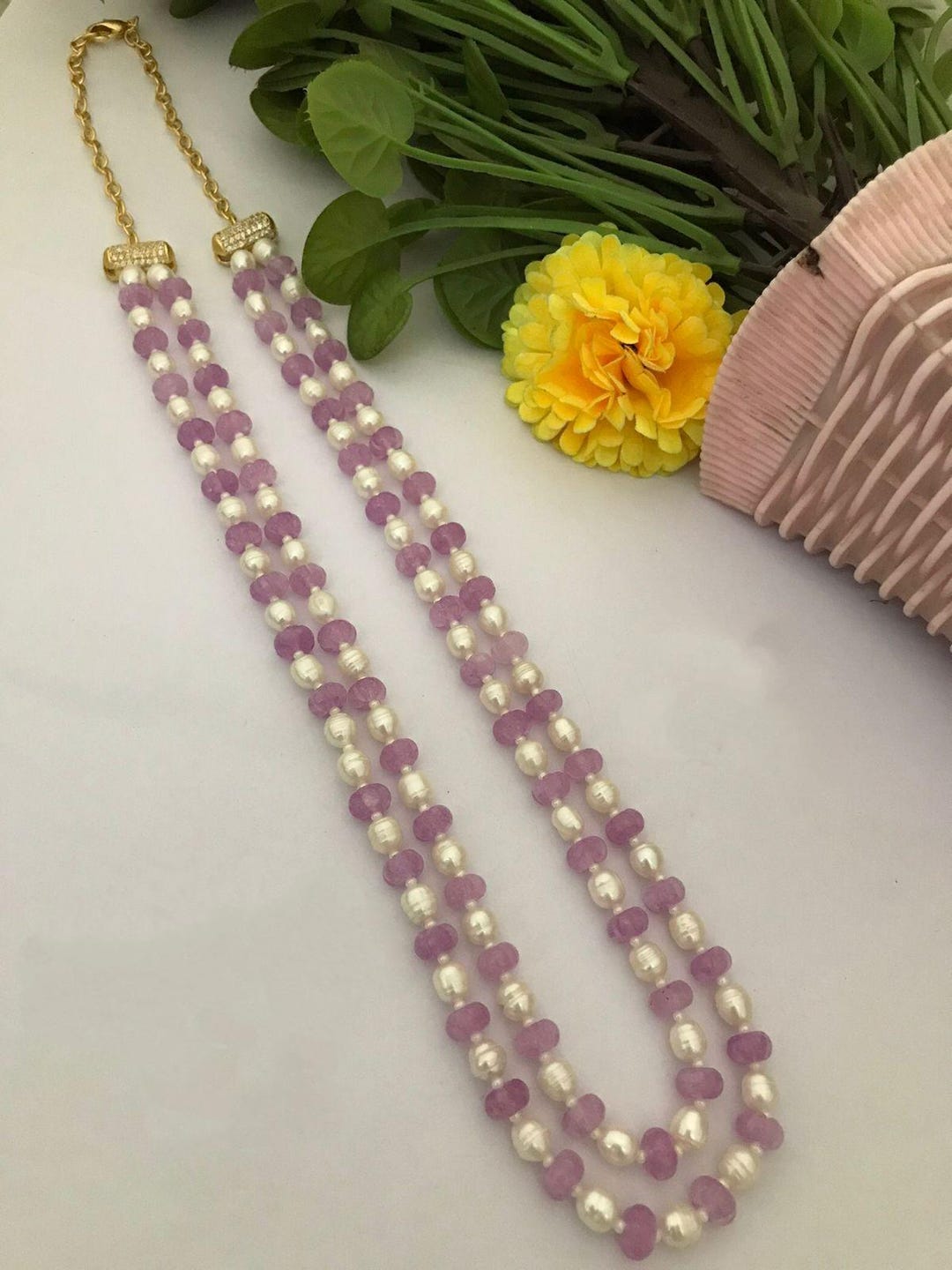 Purple Antique Fusion Pearl Mala, Real Pearl Necklace, Indian Necklace ...