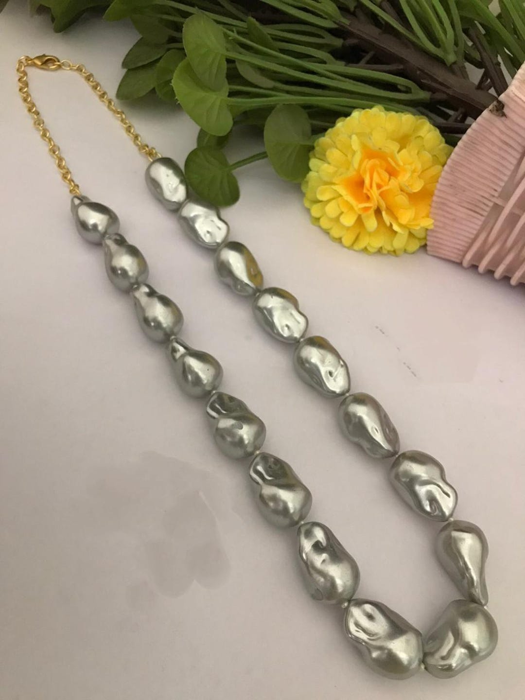 Grey Antique Fusion Mala, Real Pearl Mala, Sabyasachi Necklace, Indian ...