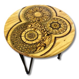 Round End Table - Wood Burned, Pyrography Mandala Design, Honeycomb - Etsy