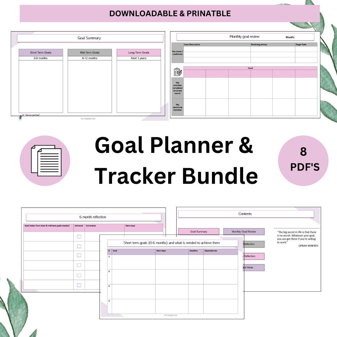 Goal Setting Planner and Tracker Bundle, 2024 Goals Tracker, SMART Goal ...